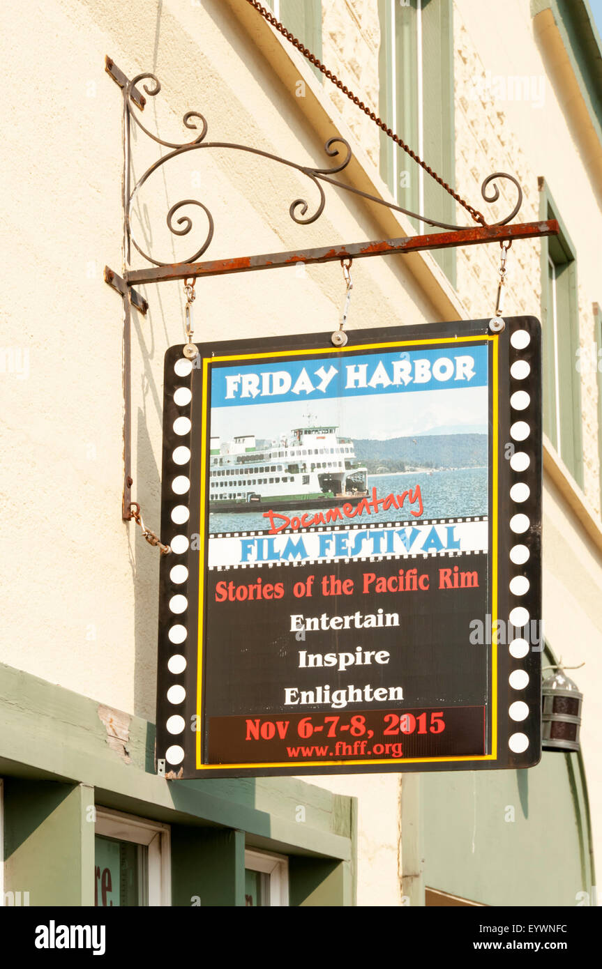 A sign for the Friday Harbor Documentary Film Festival in the San Juan ...