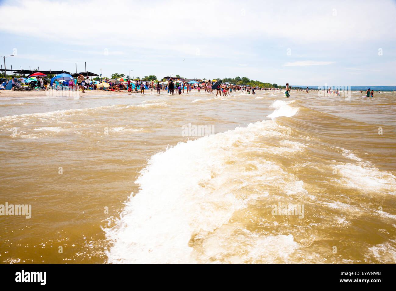 Busy crowed beach at Wasaga Beach in Ontario, Canada, Worlds longest ...