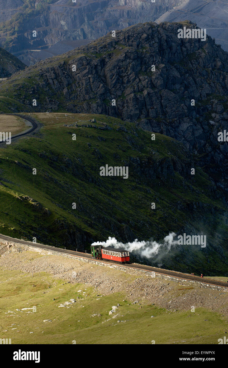 Steam train on route between Llanberis and the summit of Mount Snowdon ...