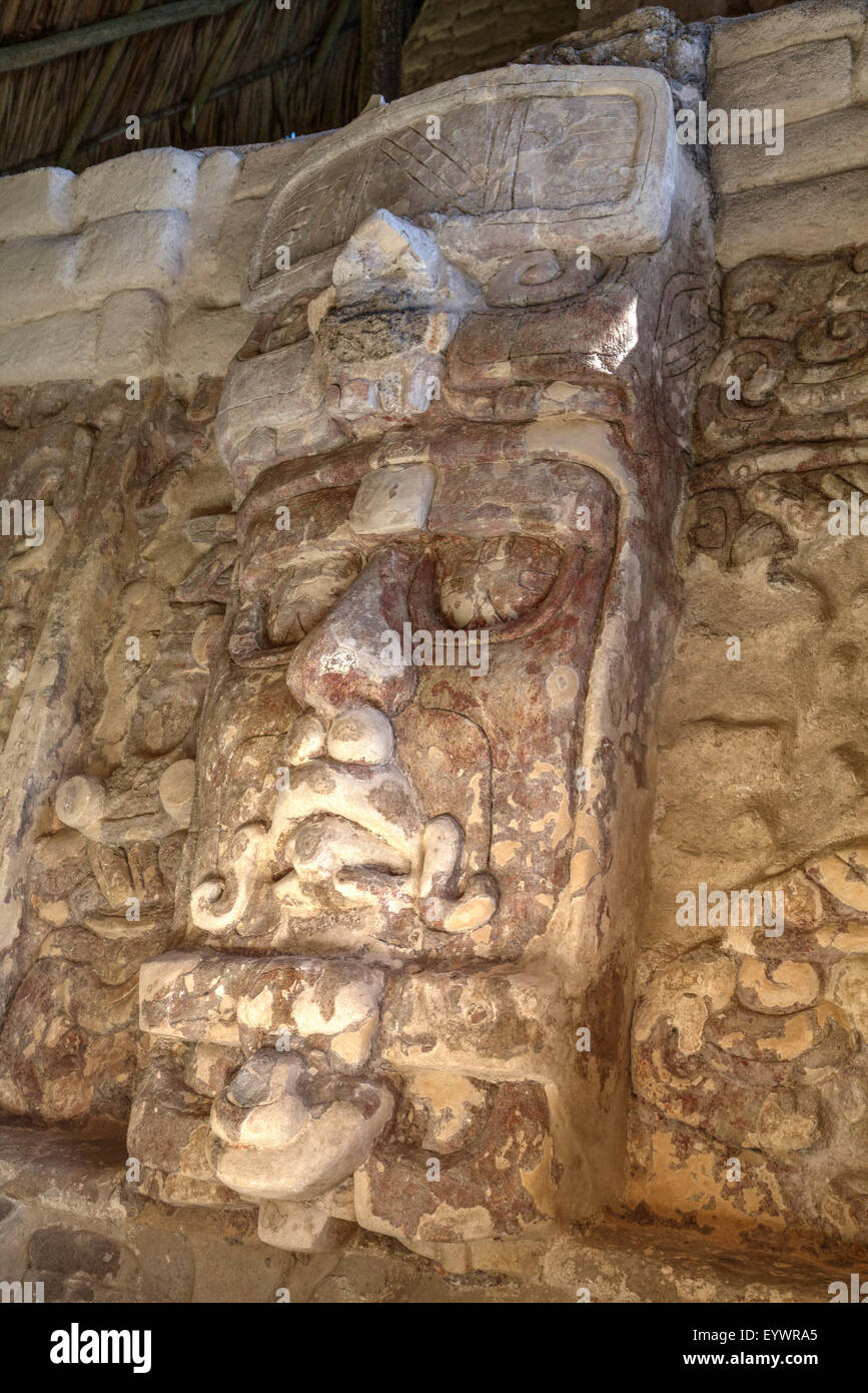 Temple of the Masks, with 8 foot tall mask, Kohunlich, Mayan ...