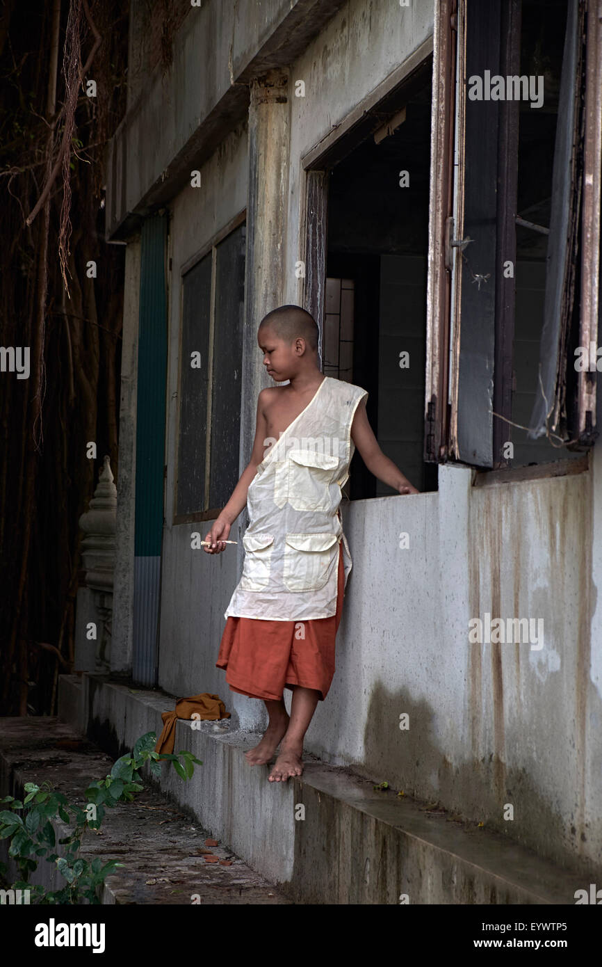 A contemplative young boy Buddhist monk. Thailand S. E. Asia Stock ...