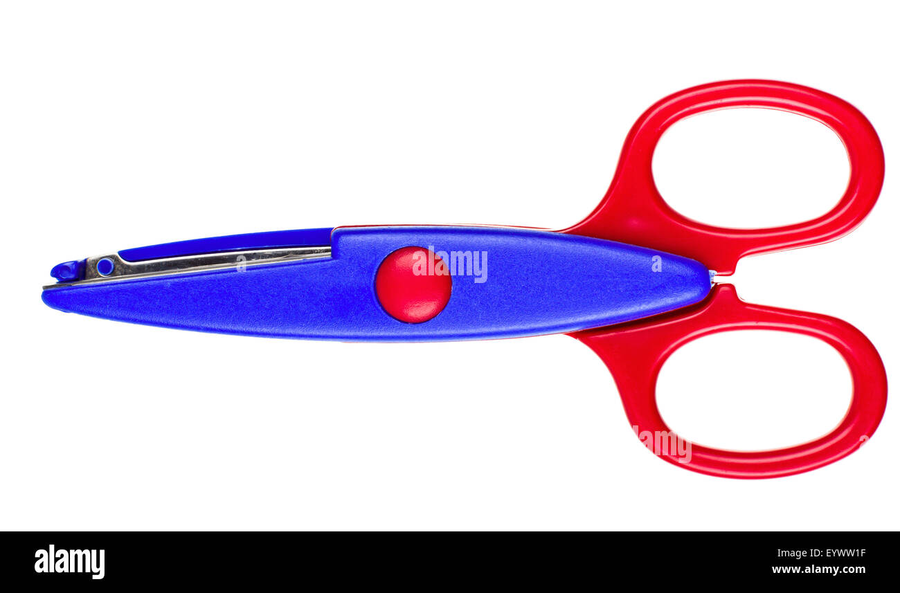 the red and blue children's scissors isolated on white background Stock ...