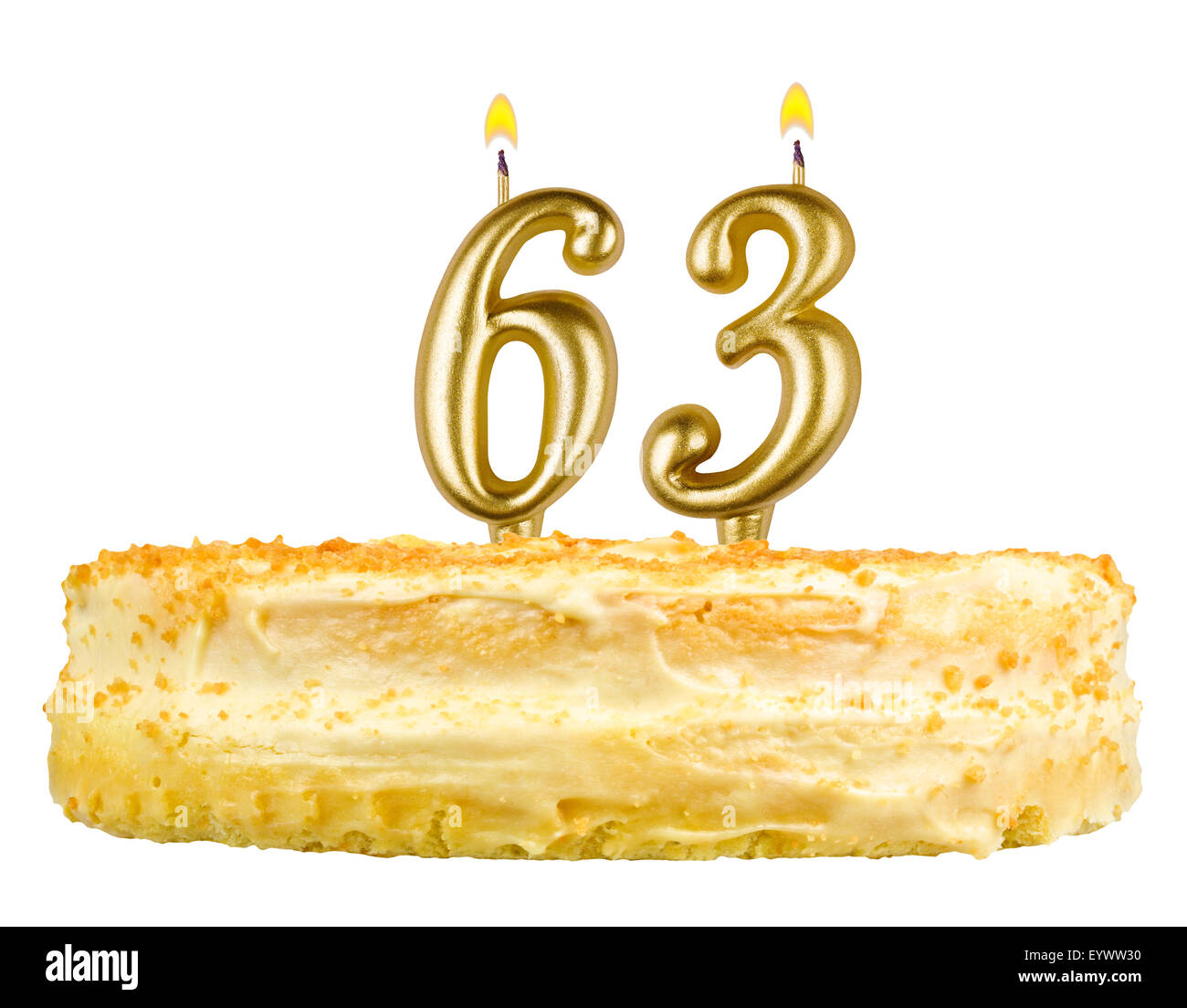 birthday cake with candles number sixty three isolated on white ...