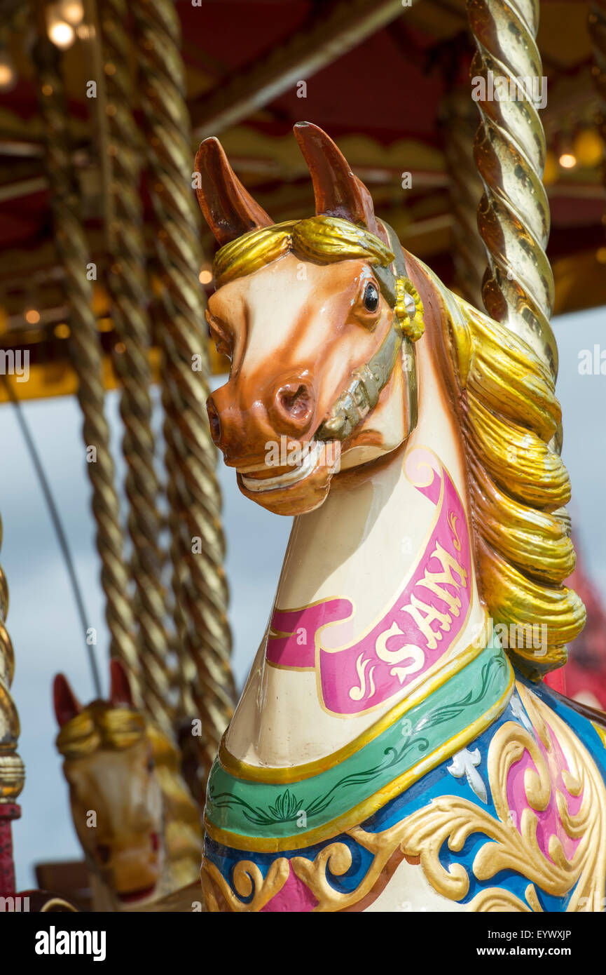 Steam Galloping horse carousel, fairground ride at a steam fair ...