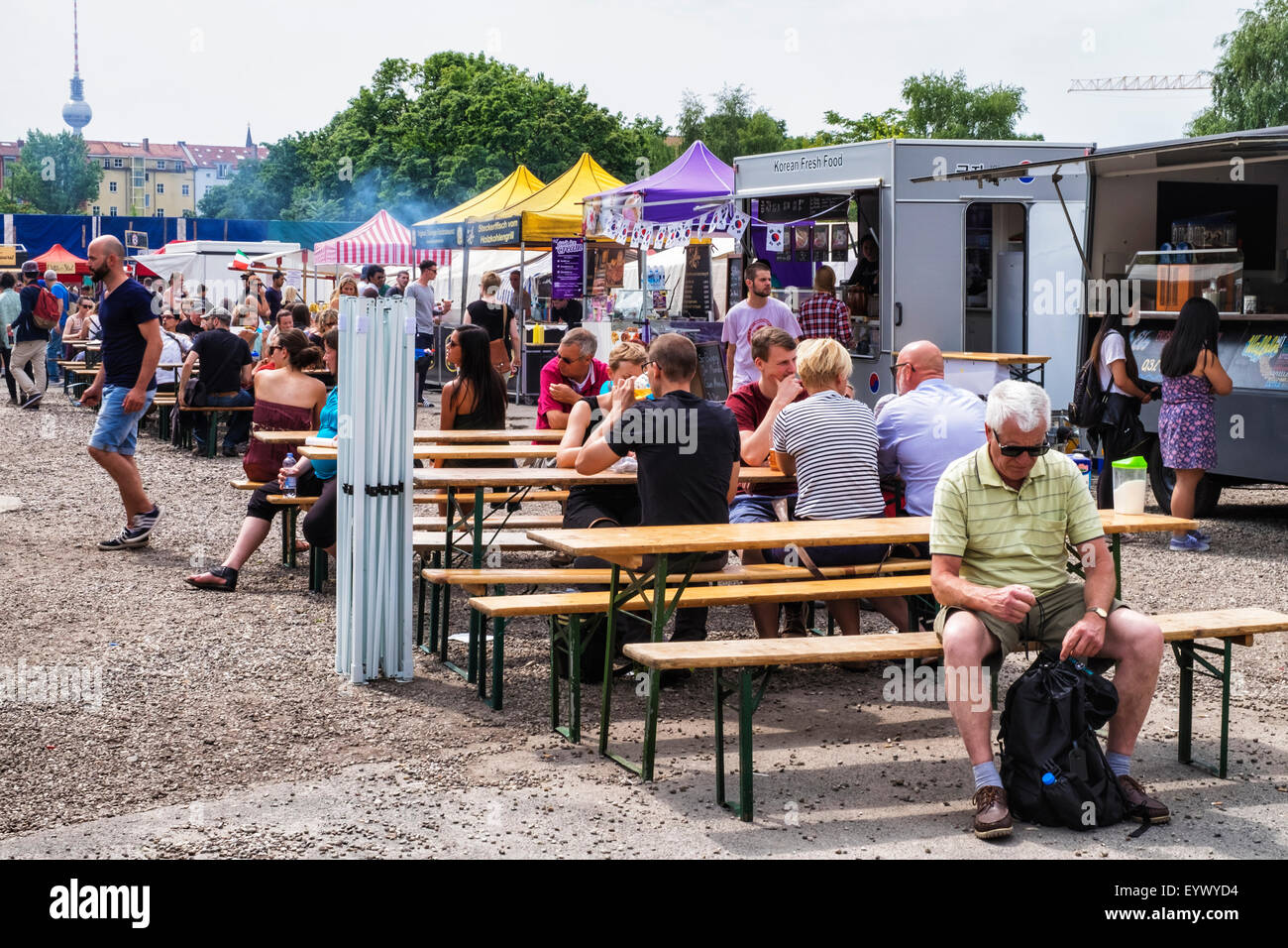 Berlin Mauer Park Flea Market - Stalls selling a variety of food and ...