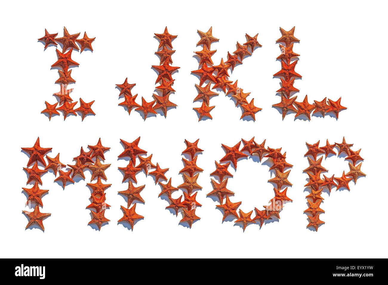 Alphabet letters made of real starfish isolated on white background ...
