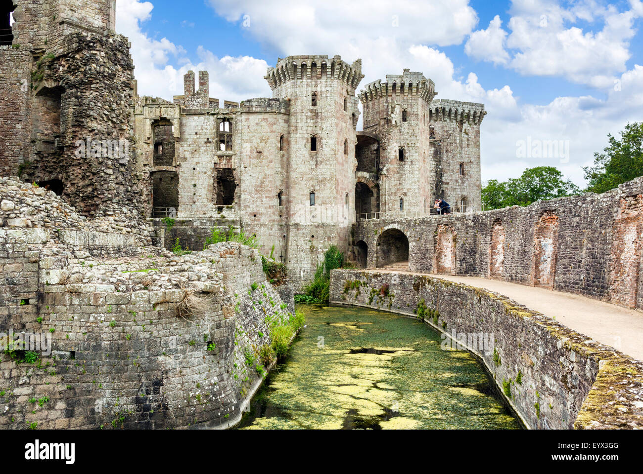 The ruins of Raglan Castle, Raglan, Monmouthshire, Wales, UK Stock ...