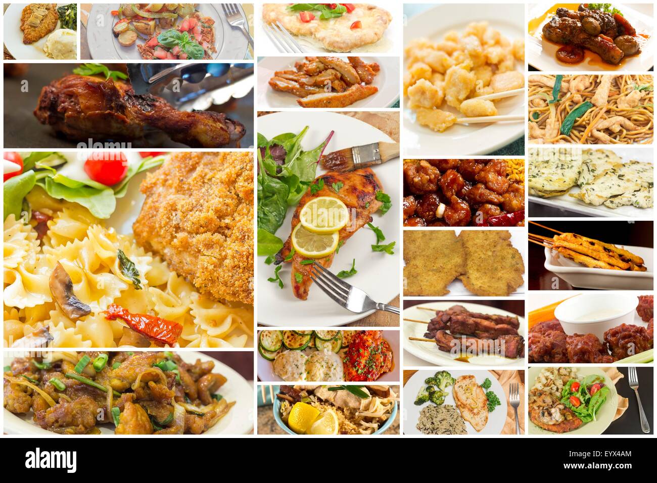 Variety of popular chicken dishes in food collage imagery Stock Photo ...