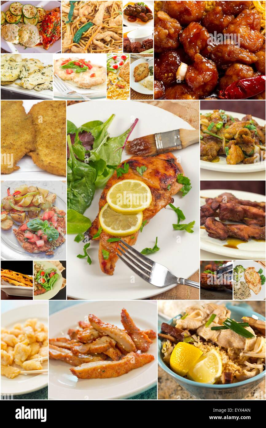 Variety of popular chicken dishes in food collage imagery Stock Photo ...