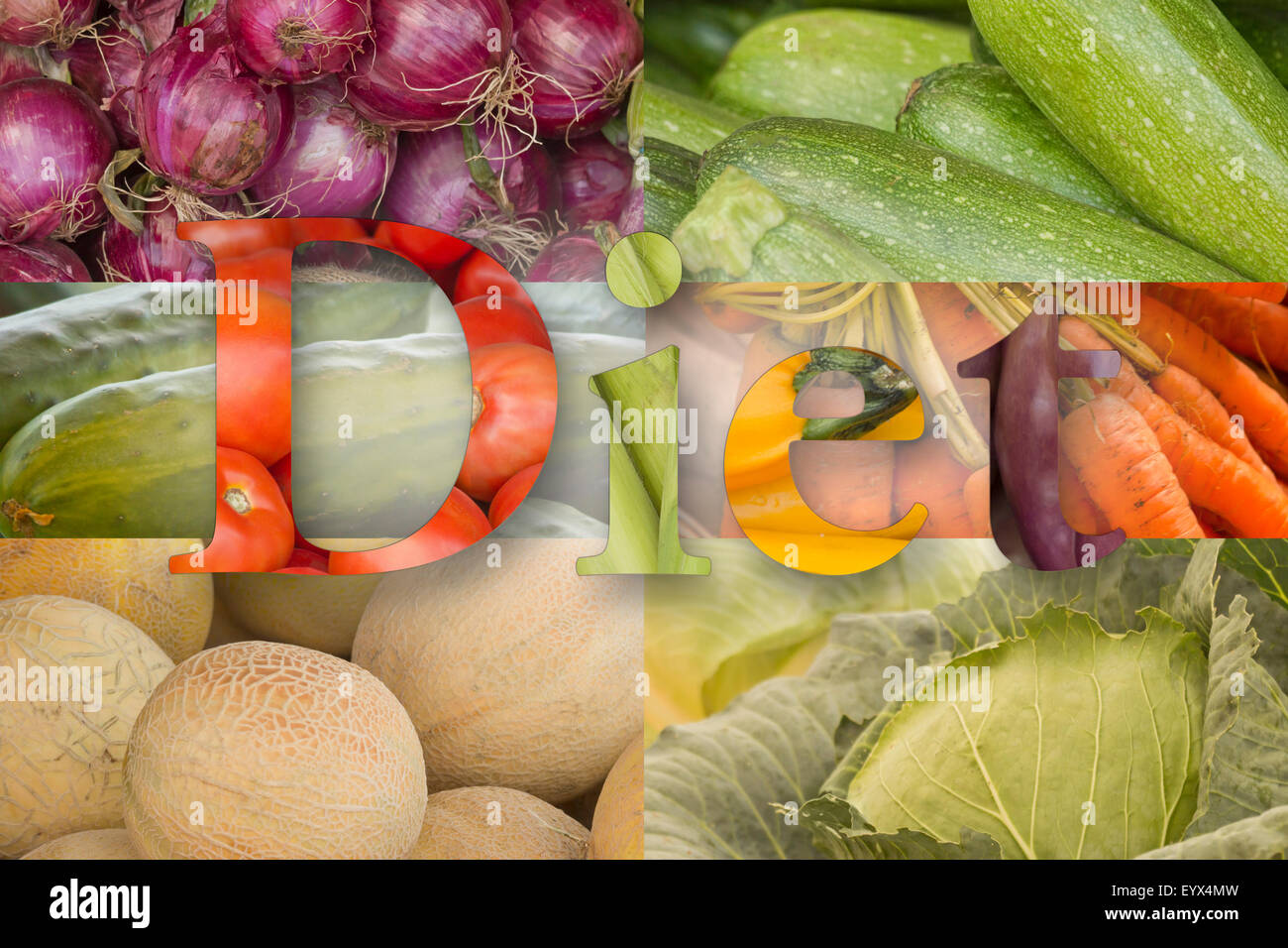 Healthy eating themed vegetables spell the word diet Stock Photo - Alamy
