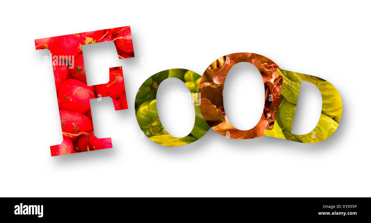 Healthy eating themed vegetables spell the word food Stock Photo - Alamy