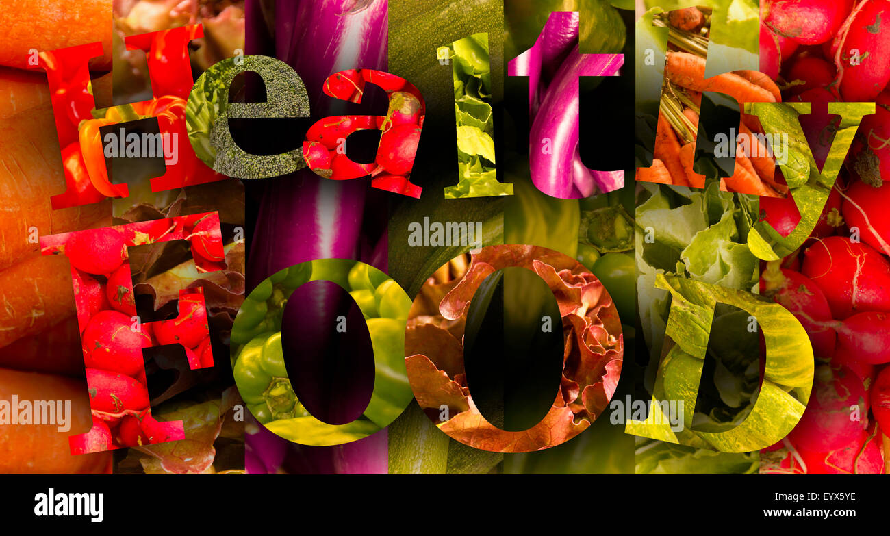 Healthy eating themed vegetables spell the words Healthy Food Stock ...