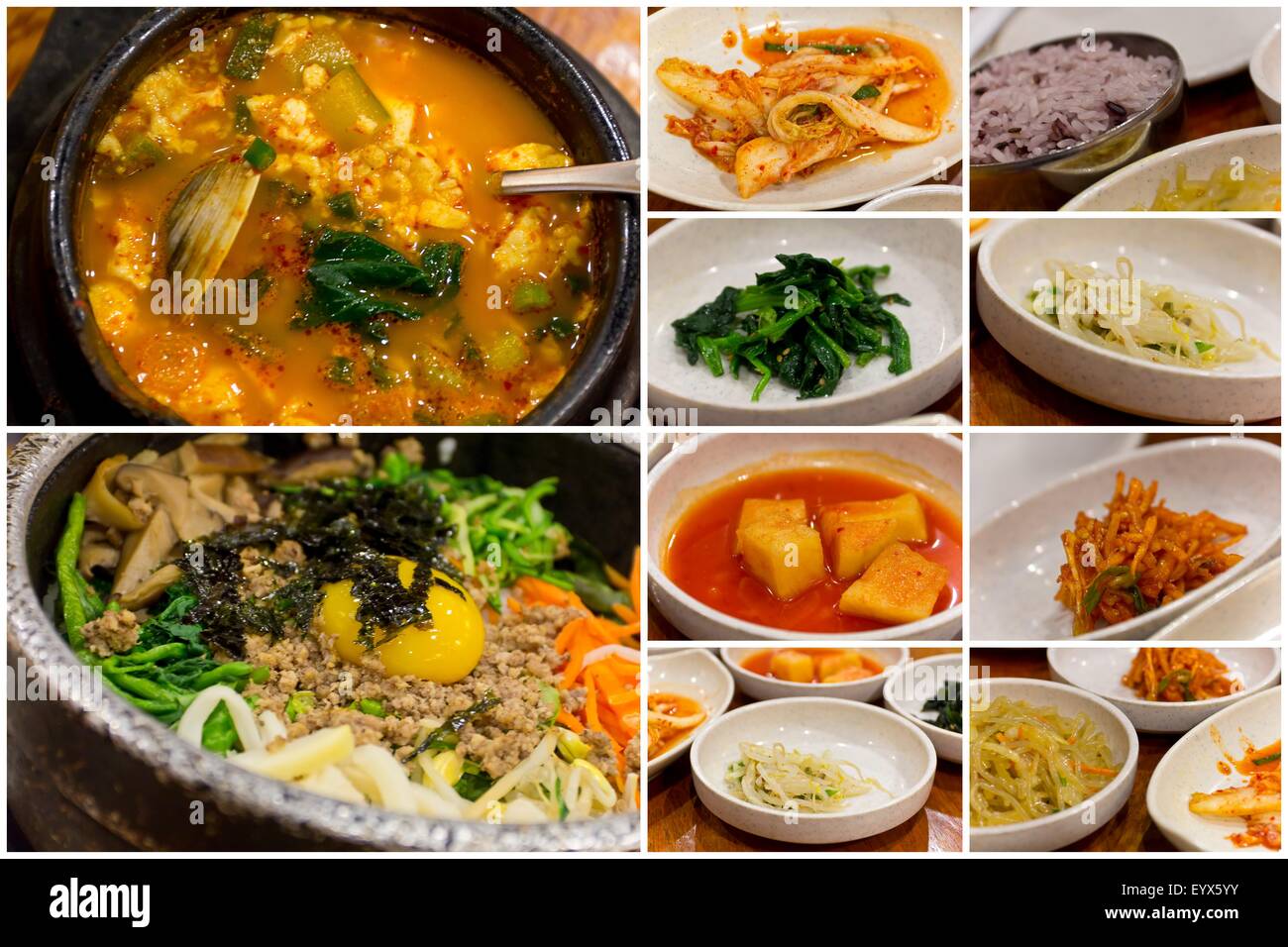 Variety of popular Korean dishes in food collage imagery Stock Photo ...