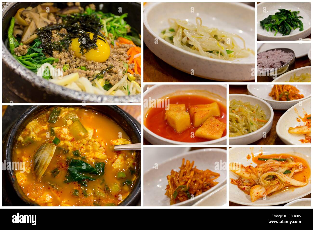 Variety of popular Korean dishes in food collage imagery Stock Photo ...