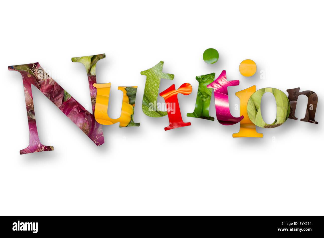 Healthy eating themed vegetables spell the word Nutrition Stock Photo ...