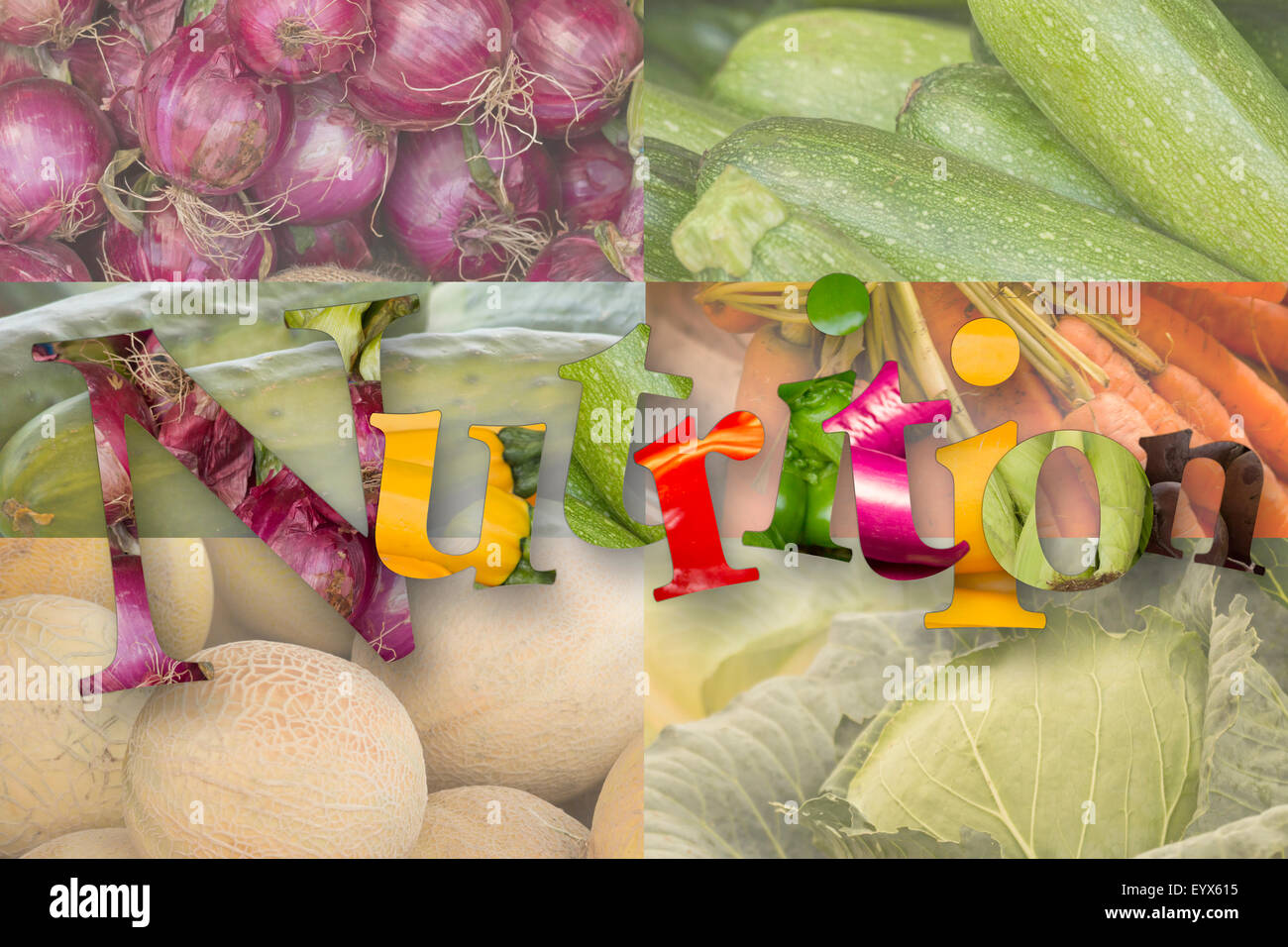 Healthy eating themed vegetables spell the word Nutrition Stock Photo ...