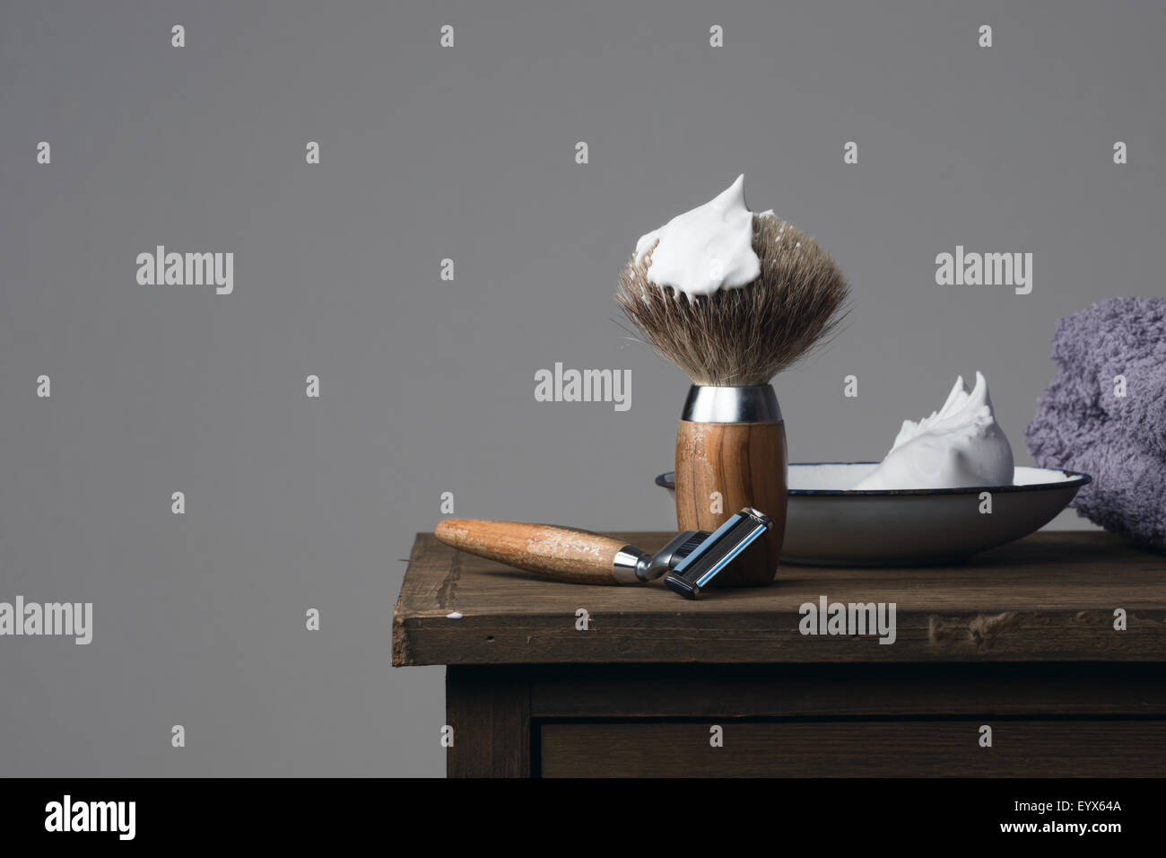 vintage Shaving Tool on a wooden Table Stock Photo - Alamy