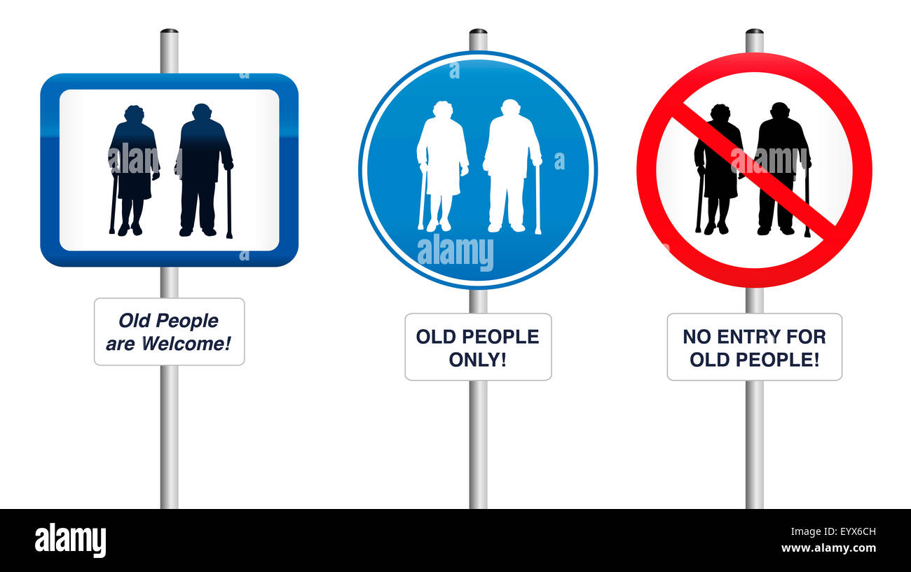 Old People - Three road signs, that welcome old people or that try to ...