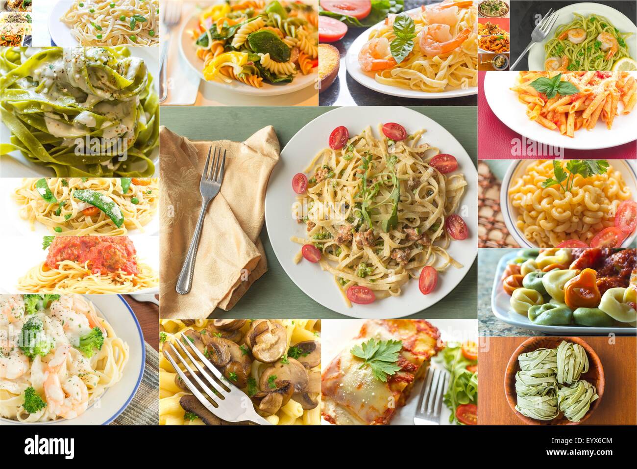 Popular pasta Italian dishes in food collage imagery Stock Photo - Alamy