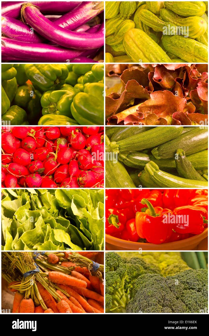 Variety of popular farmers market vegetables in produce collage imagery ...