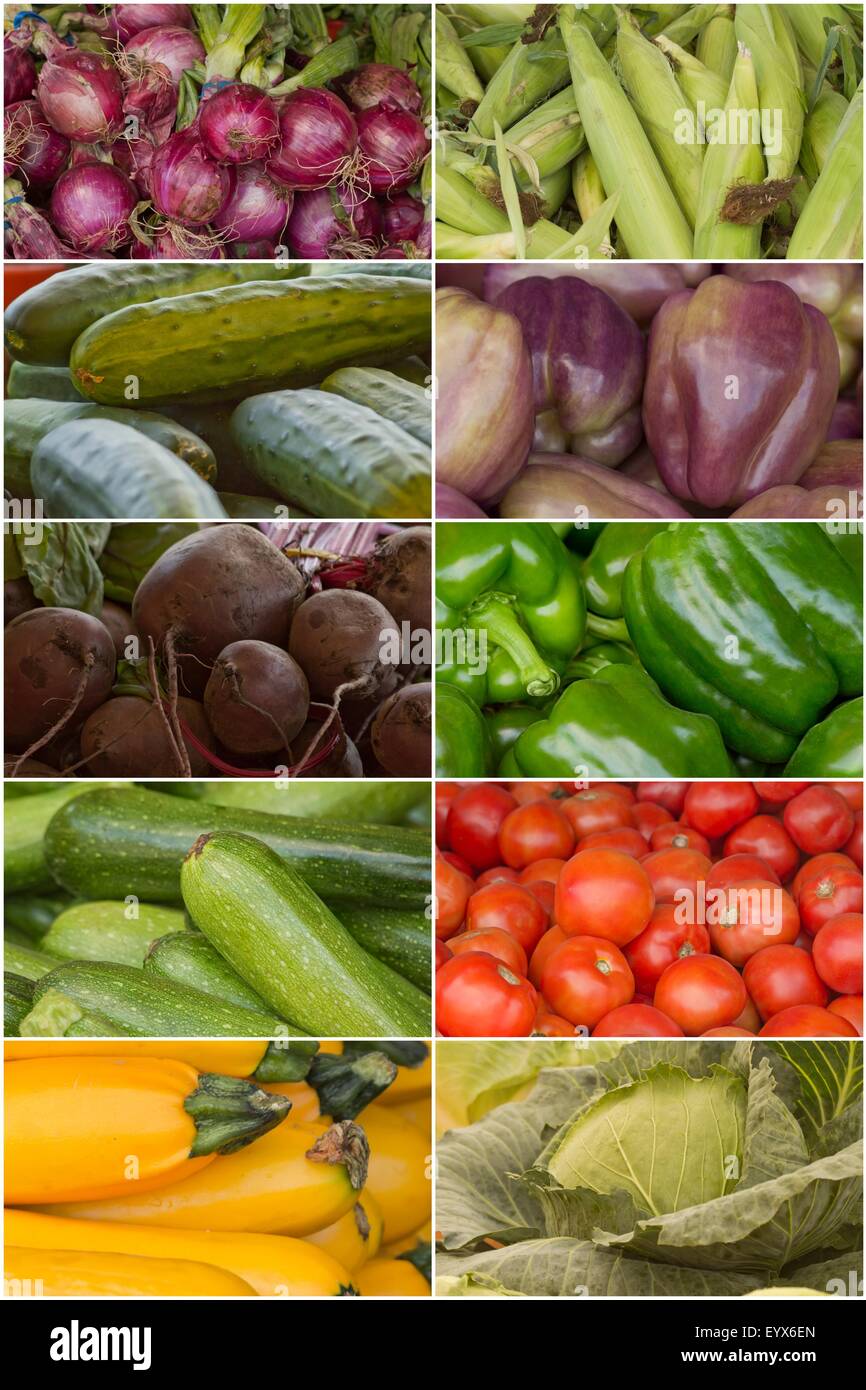 Variety of popular farmers market fruits and vegetables in produce ...
