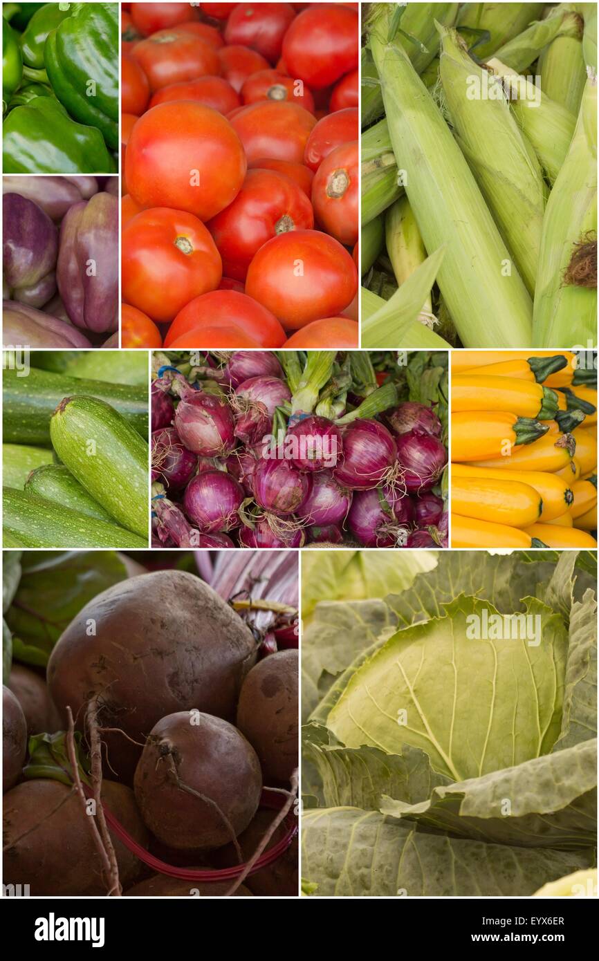 Variety of popular farmers market fruits and vegetables in produce ...