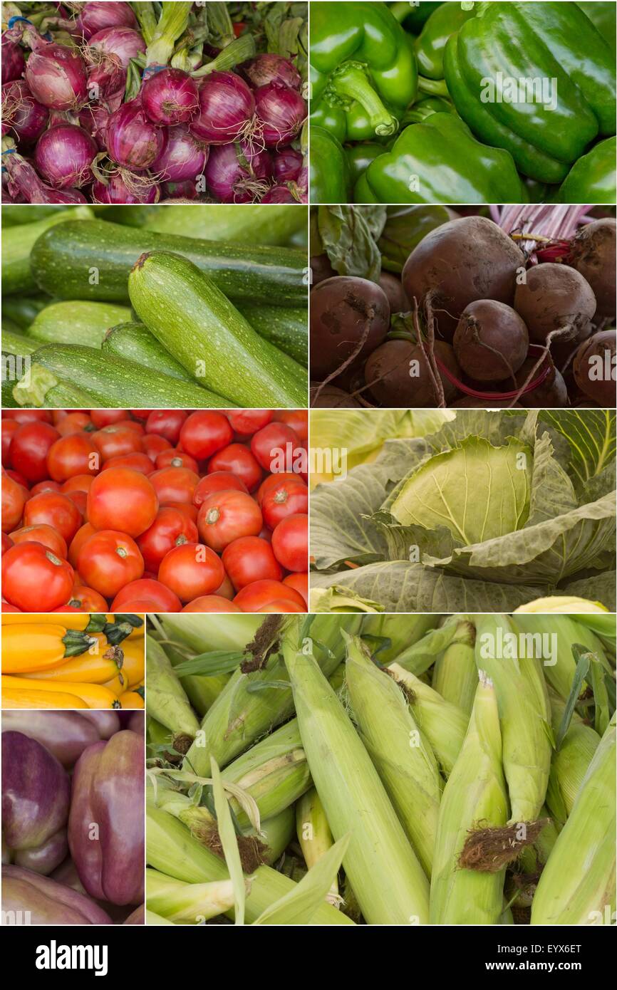 Variety of popular farmers market fruits and vegetables in produce ...