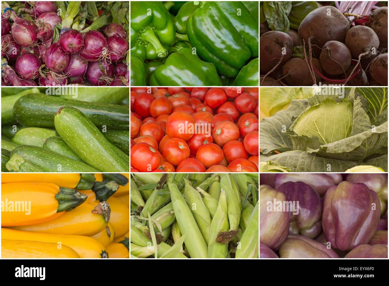 Variety of popular farmers market fruits and vegetables in produce ...