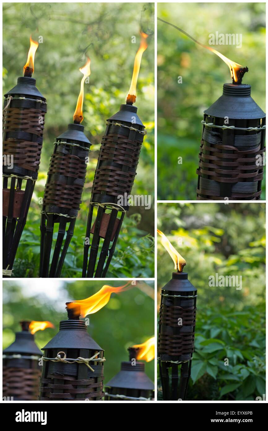 Bamboo citronella torches to repell mosquitoes and other insects Stock ...