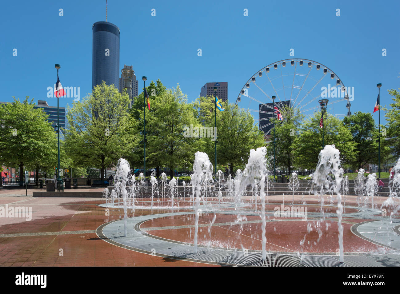 FOUNTAIN CENTENNIAL OLYMPIC PARK DOWNTOWN SKYLINE ATLANTA GEORGIA USA ...