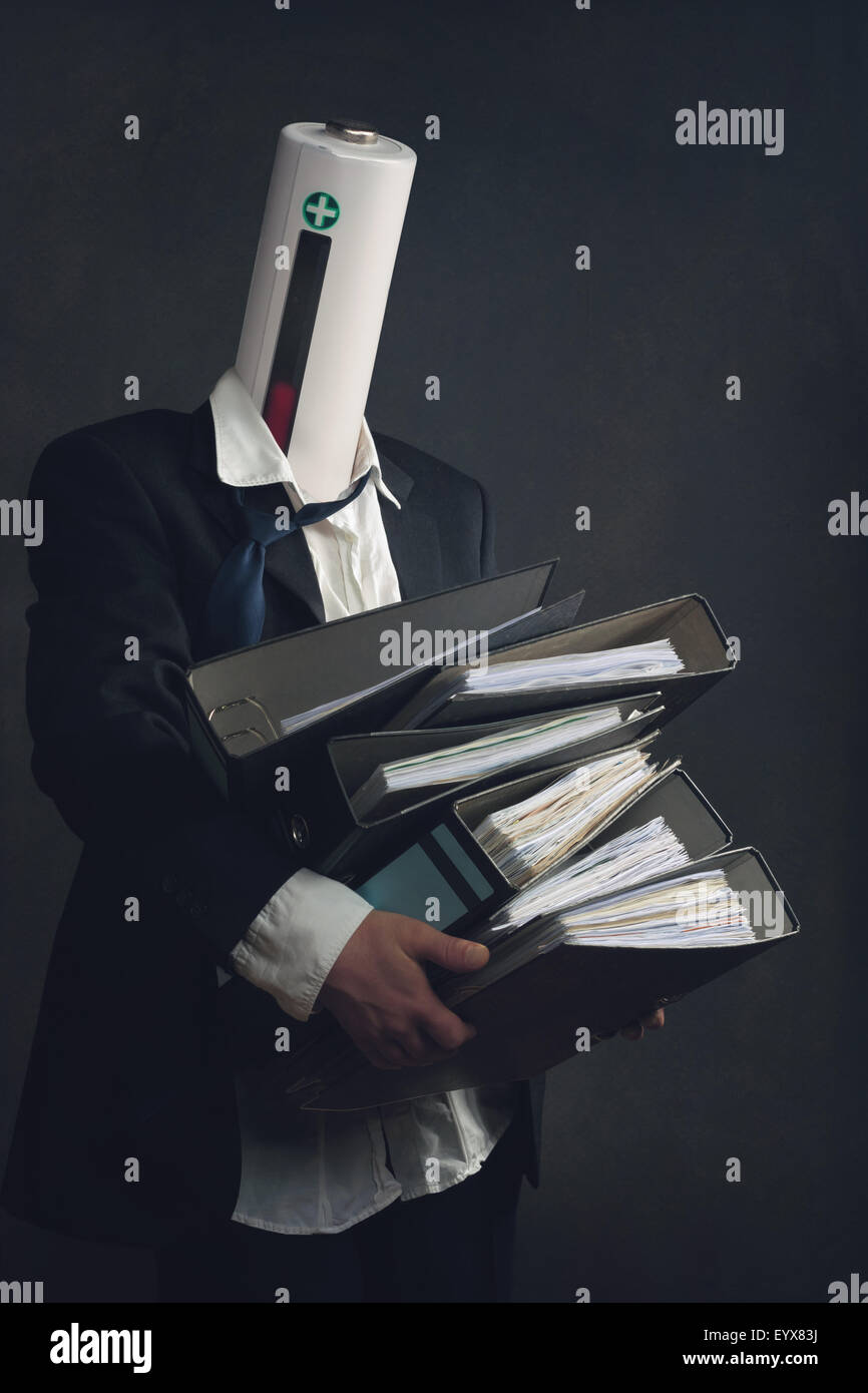 Symbol of a businessman with File Folders and burn out syndrome Stock ...