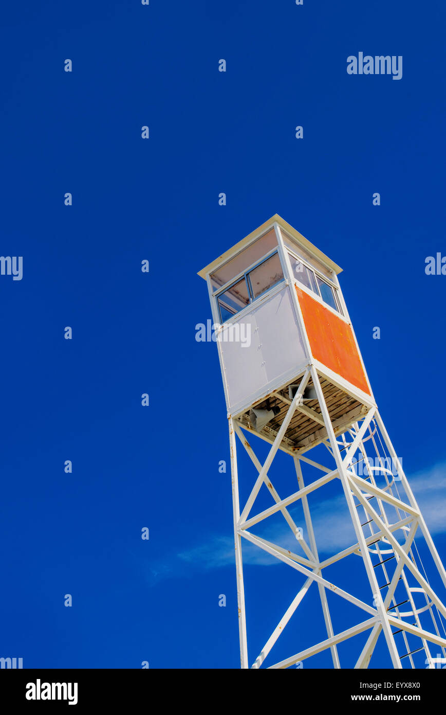 Empty Seaside Coastal Lifeguard Watchtower Against Blue Sky Stock Photo ...