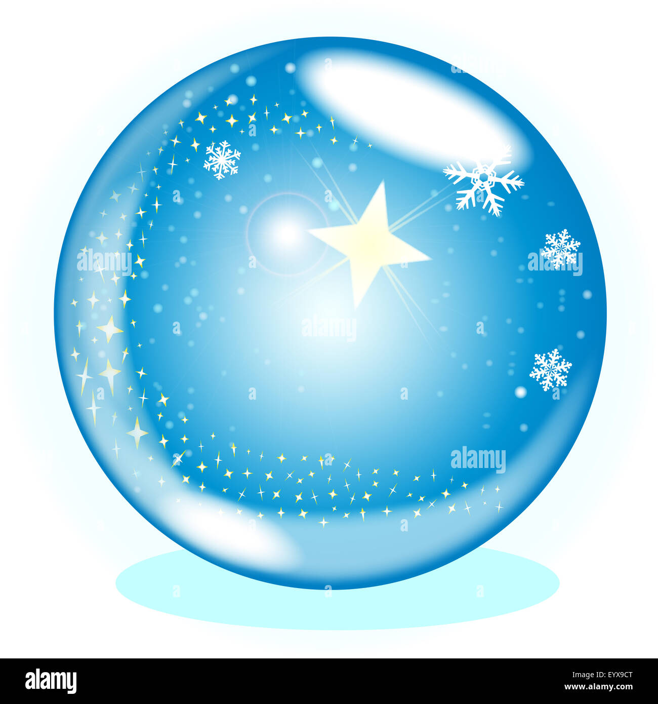 A crystal ball over a winter scene background with the Christmas Star ...