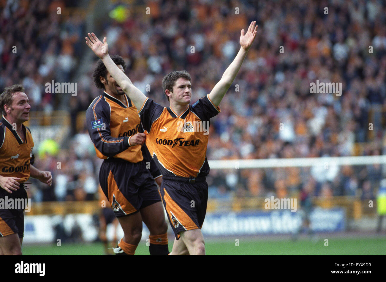 Robbie Keane celebrates a goal for Wolverhampton Wanderers 25/4/98 ...