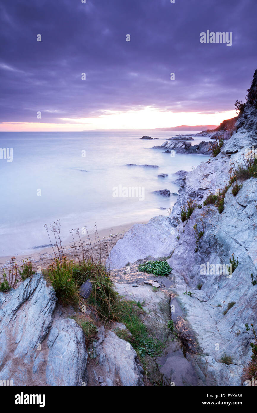 Sunset over Sharrow Beach Whitsand Bay Cornwall UK Stock Photo - Alamy