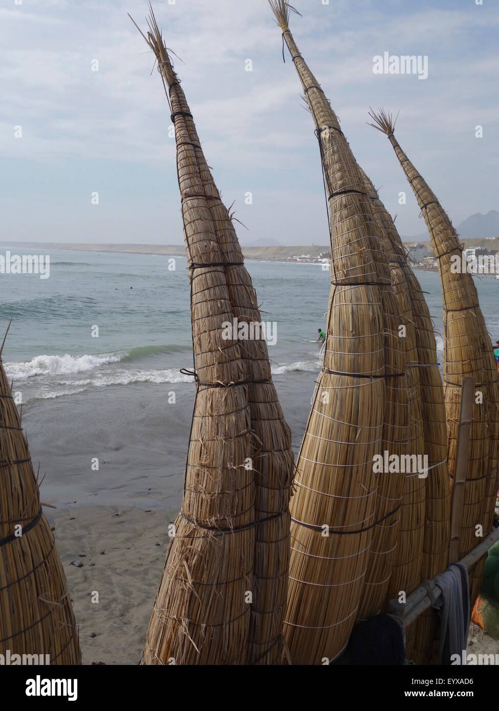 'Caballitos de Totora', traditional fishing boats made of reeds, on the ...