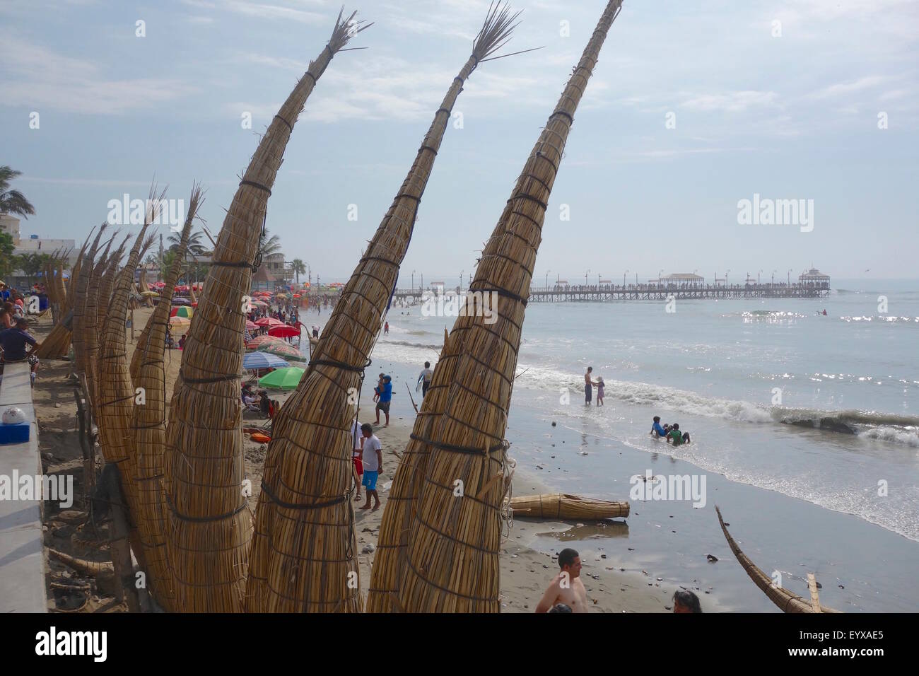 'Caballitos de Totora', traditional fishing boats made of reeds, on the ...