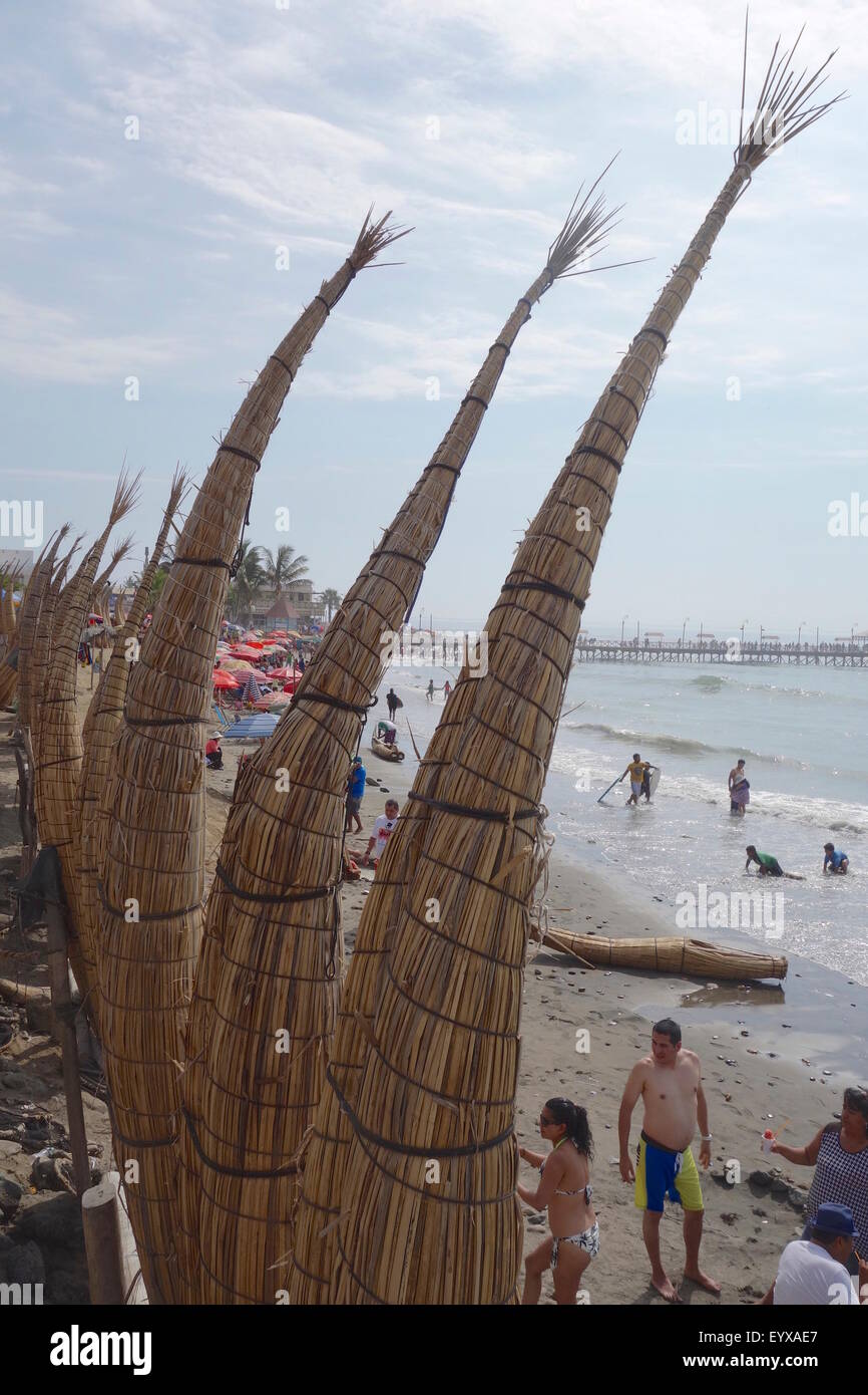'Caballitos de Totora', traditional fishing boats made of reeds, on the ...