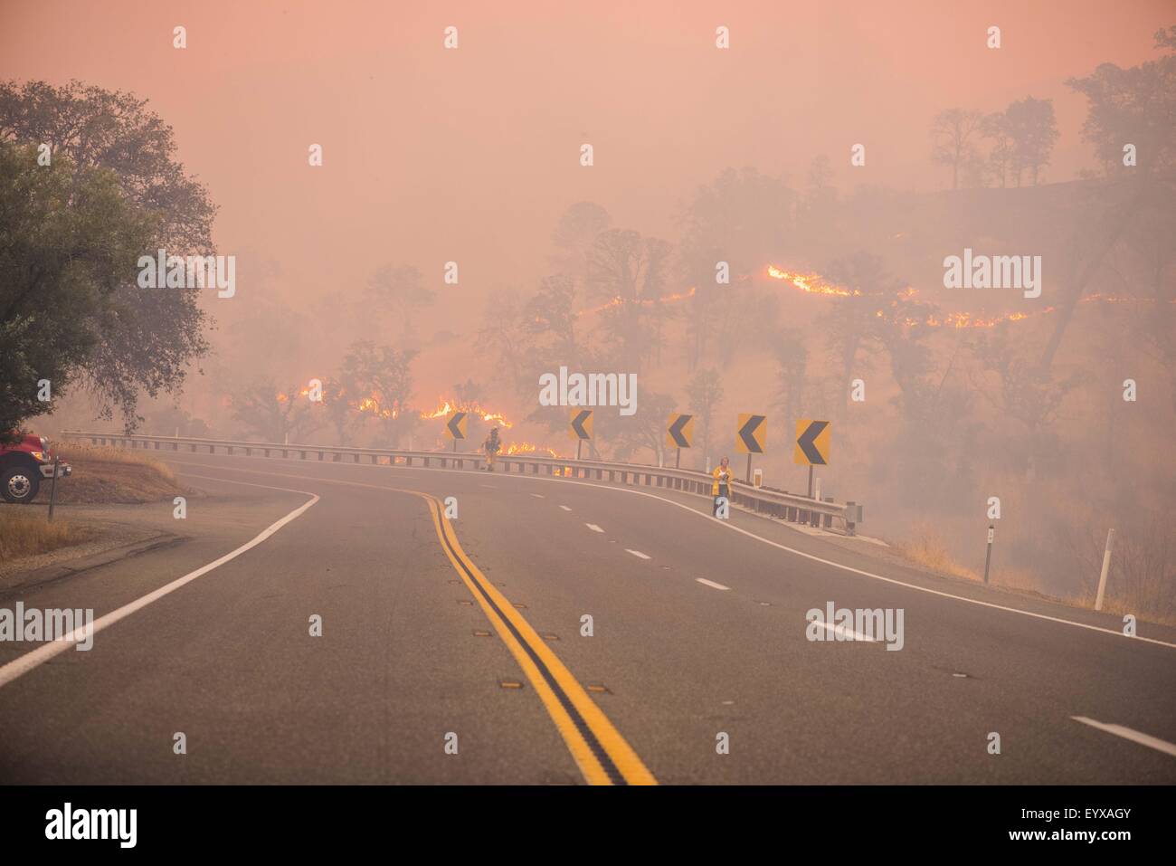 Clear Lake, CA, USA. 3rd Aug, 2015. The Rocky Fire burns over Highway ...