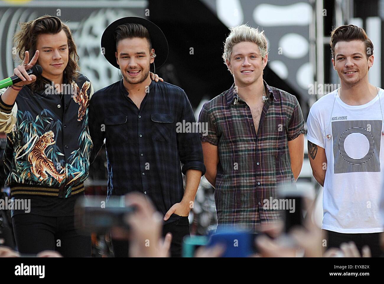 New York, NY, USA. 4th Aug, 2015. Harry Styles, Liam Payne, Niall Horan ...