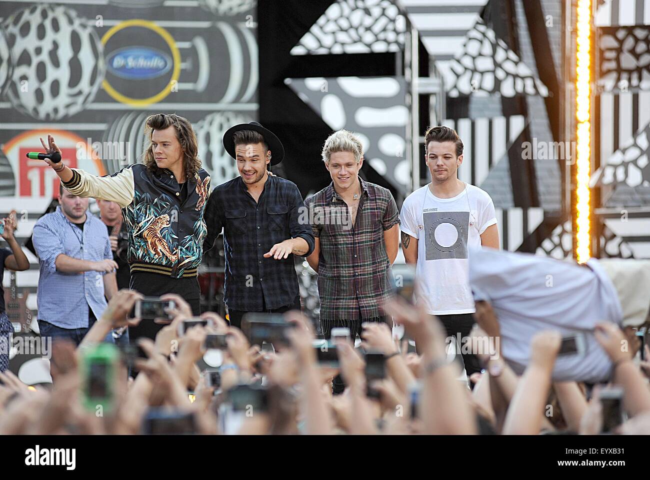 New York, NY, USA. 4th Aug, 2015. Harry Styles, Liam Payne, Niall Horan ...