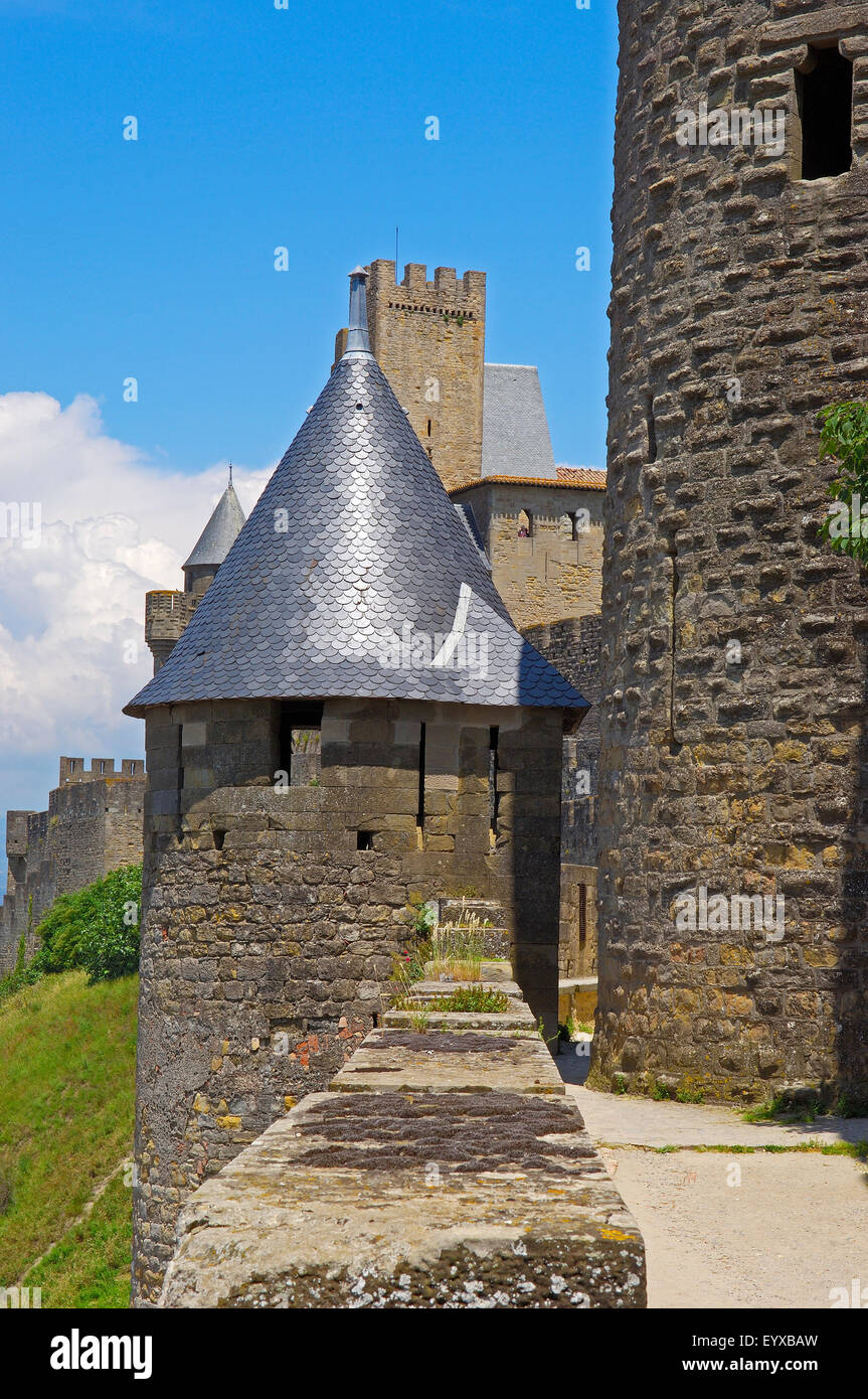 La Cite, Carcassonne medieval fortified town. Aude, Languedoc ...