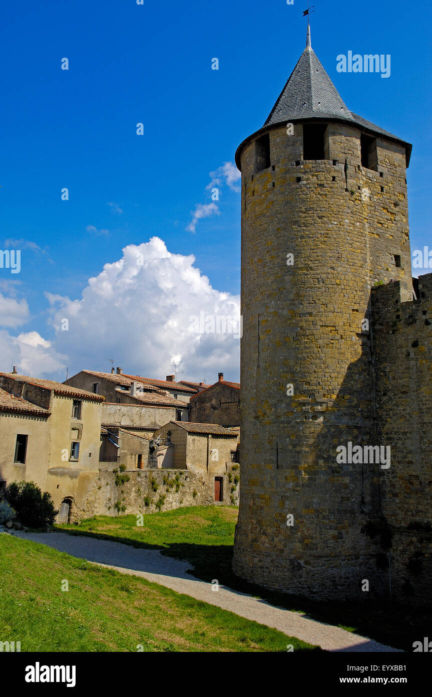 La Cite, Carcassonne medieval fortified town. Aude, Languedoc ...