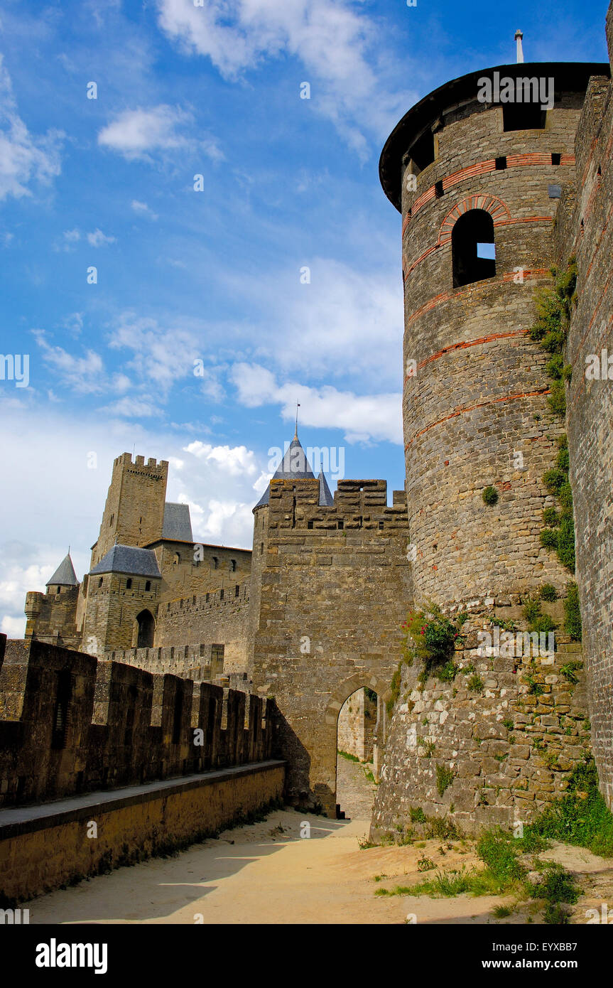 La Cite, Carcassonne medieval fortified town. Aude, Languedoc ...