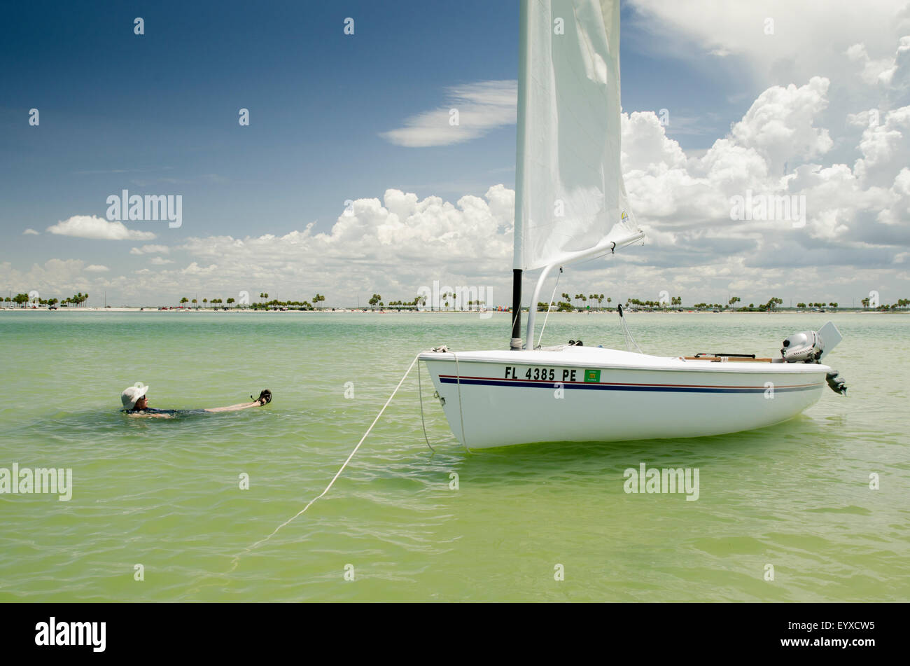 Small white sailboat on St Joseph Sound in Dunedin, Florida Stock Photo ...