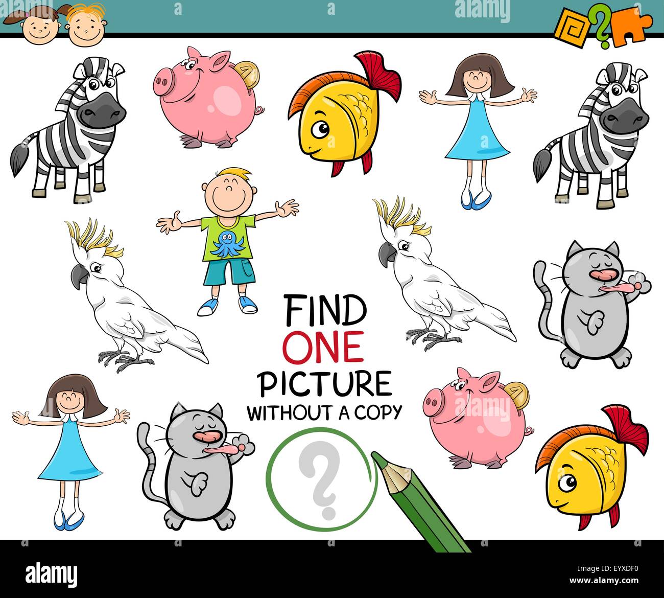 Cartoon Illustration of Finding Picture without a Pair Educational Game ...