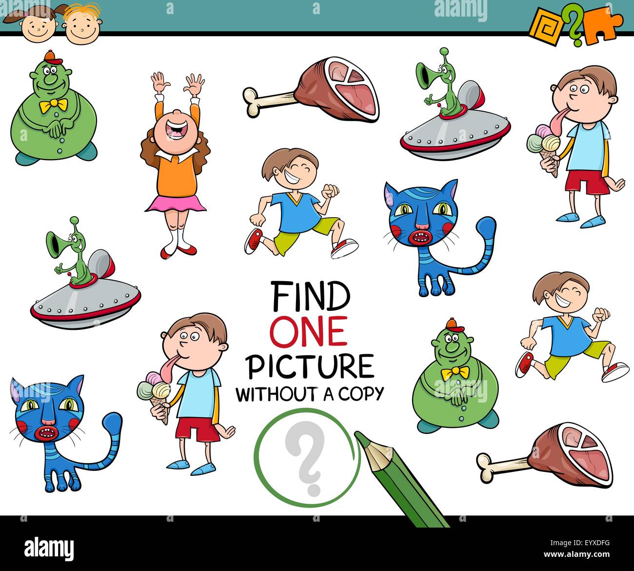 Cartoon Illustration of Educational Game of Finding Single Picture ...