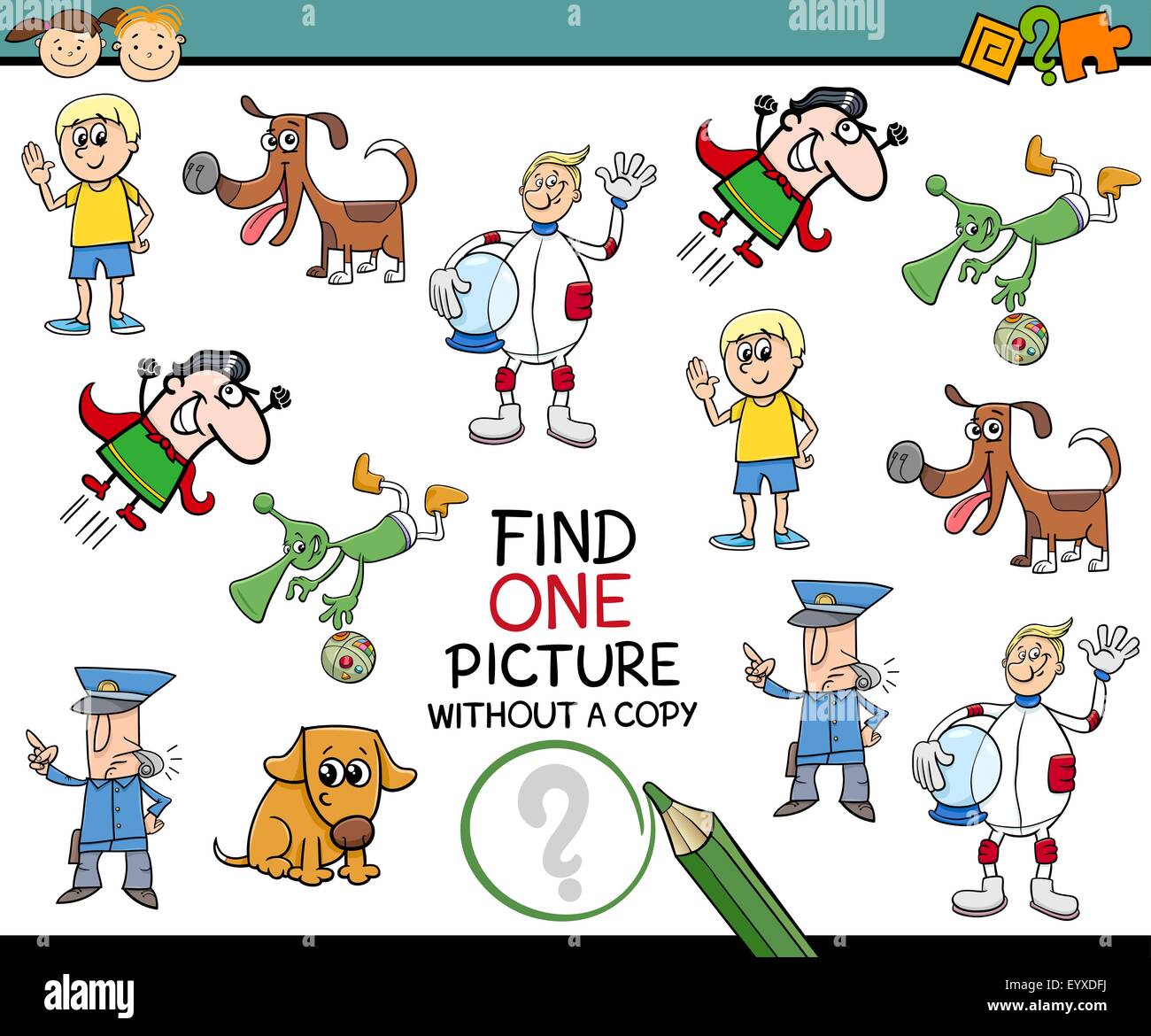 Cartoon Illustration of Educational Game of Single Picture Finding for ...