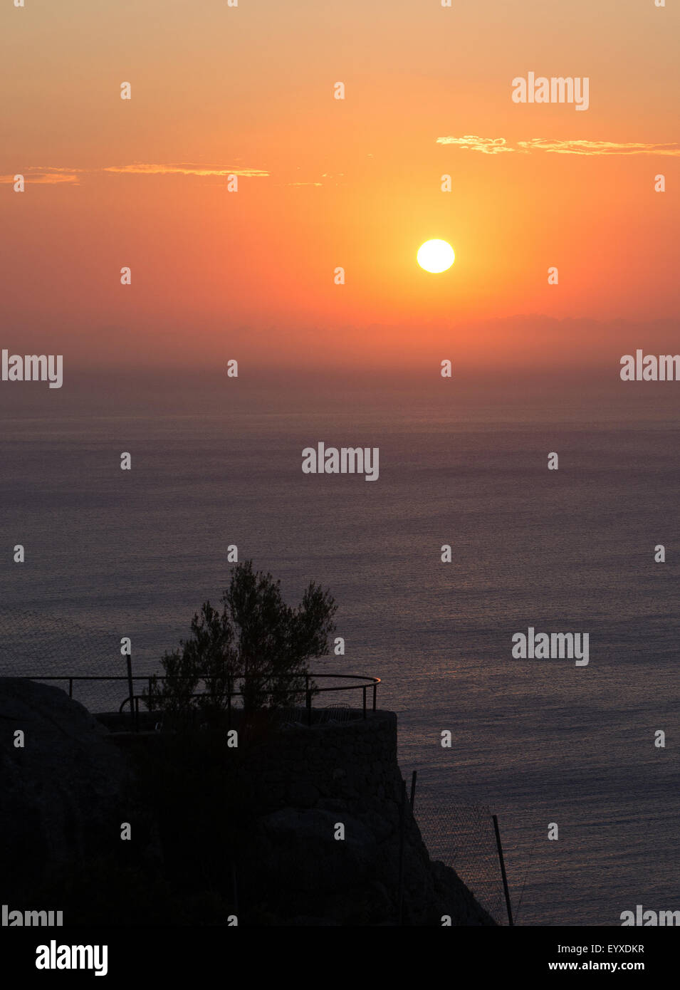 Sunset into the Mediterranean from the west coast of Mallorca, Balearic ...