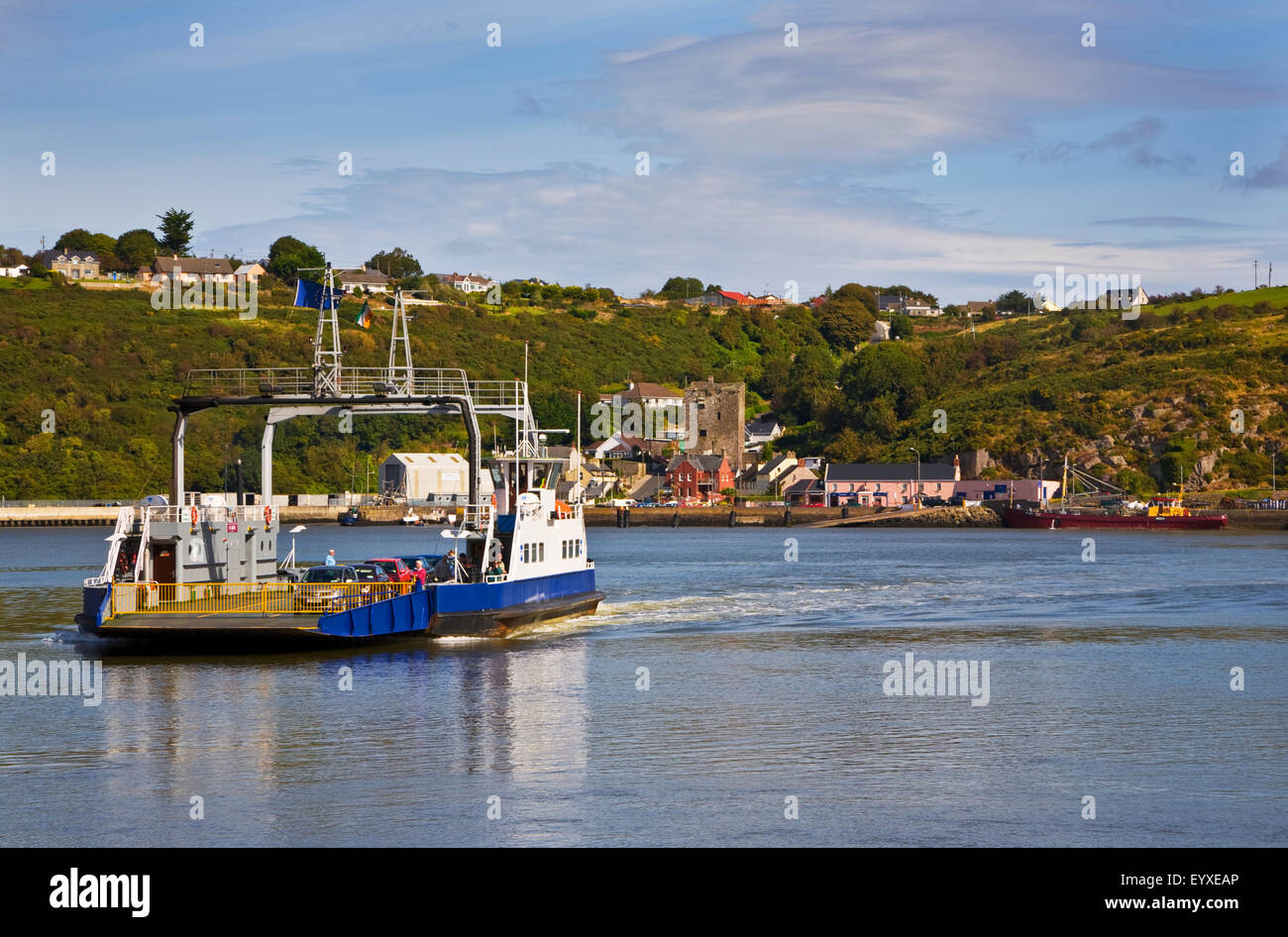 Car ferry crossing Waterford Harbour from Ballyhack in County Wexford ...